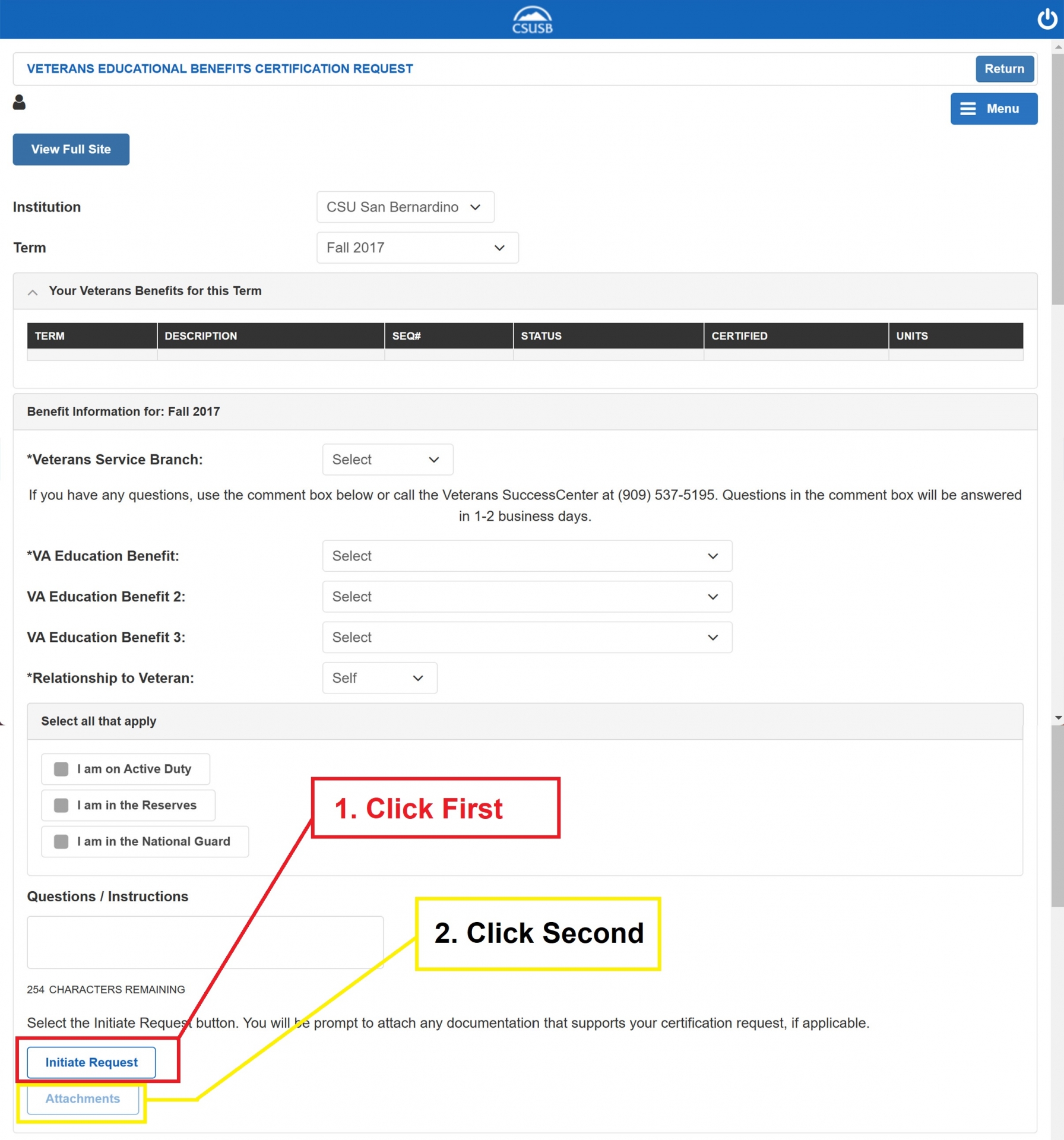 NEW VA CERTIFICATION REQUEST | Veterans Success Center | CSUSB